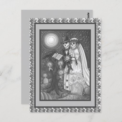 CEMETERY VOWS, SKELETON WEDDING, BRIDE AND GROOM POSTCARD | Zazzle