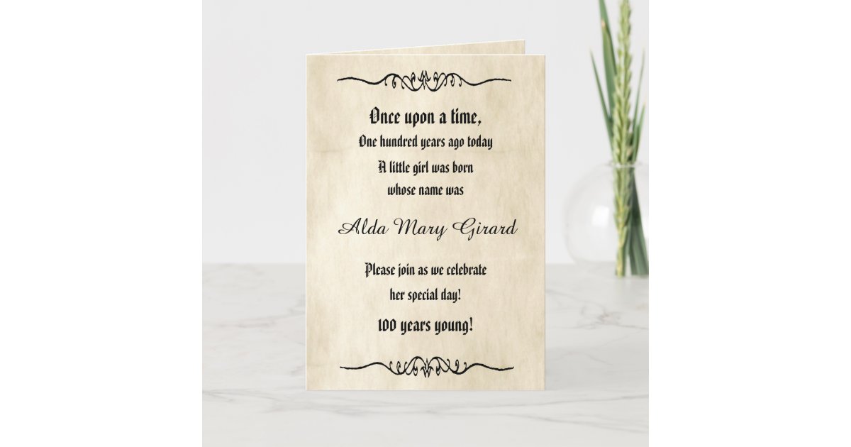 Centenarian 100th Birthday Antique Storybook Page Invitation | Zazzle