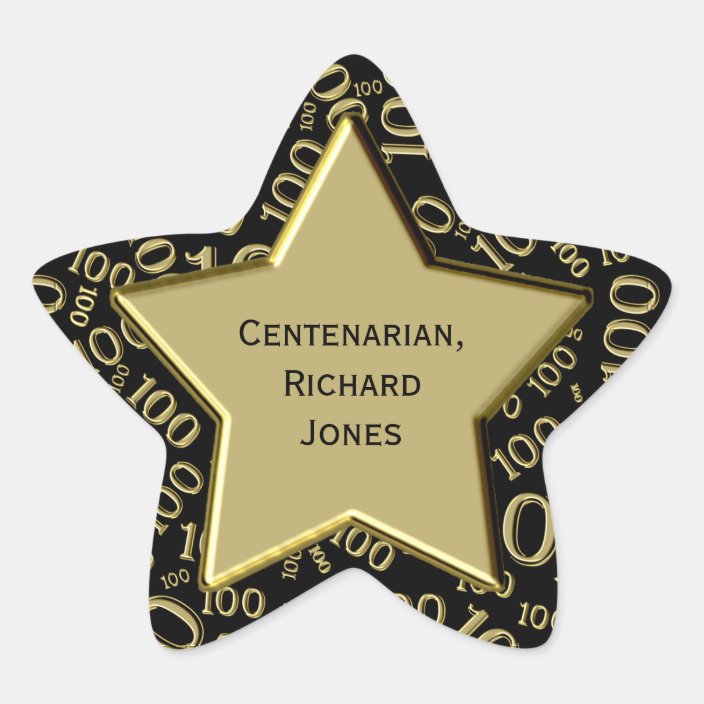 Centenarian 100th Birthday Black and Gold Star Star Sticker | Zazzle.com