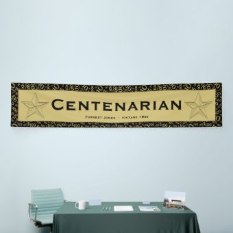 "CENTENARIAN" 100th Birthday Black/Gold Pattern Banner | Zazzle
