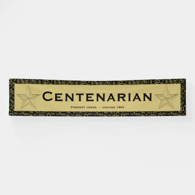 "CENTENARIAN" 100th Birthday Black/Gold Pattern Banner | Zazzle