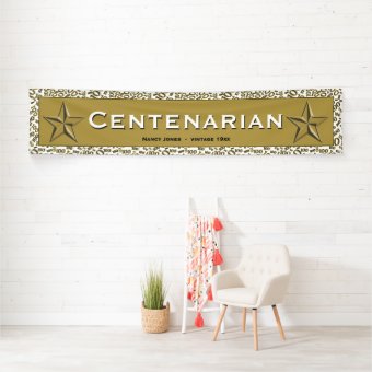 "CENTENARIAN" 100th Birthday Gold/White Pattern Banner | Zazzle