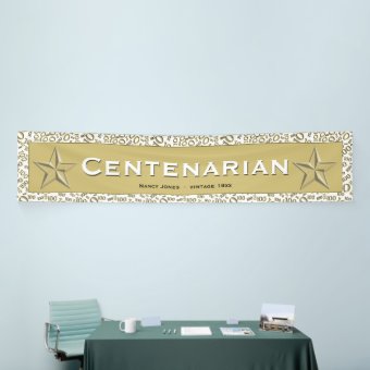 "CENTENARIAN" 100th Birthday Gold/White Pattern Banner | Zazzle