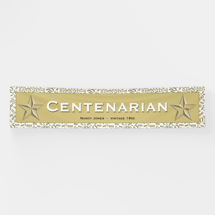 "CENTENARIAN" 100th Birthday Gold/White Pattern Banner | Zazzle