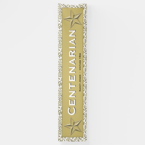 "CENTENARIAN" 100th Birthday Gold/White Pattern Banner | Zazzle