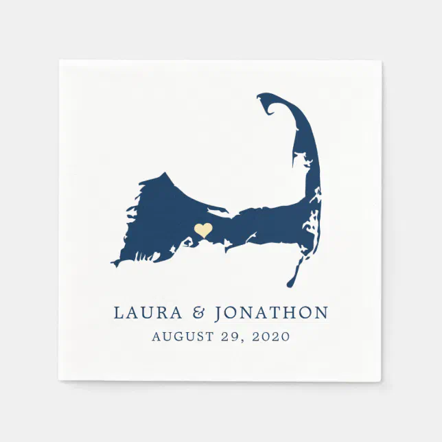 Centerville Blue Cape Cod Map Yellow Heart Wedding Napkins | Zazzle