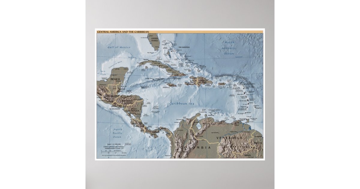 Central America and the Caribbean Map Poster | Zazzle