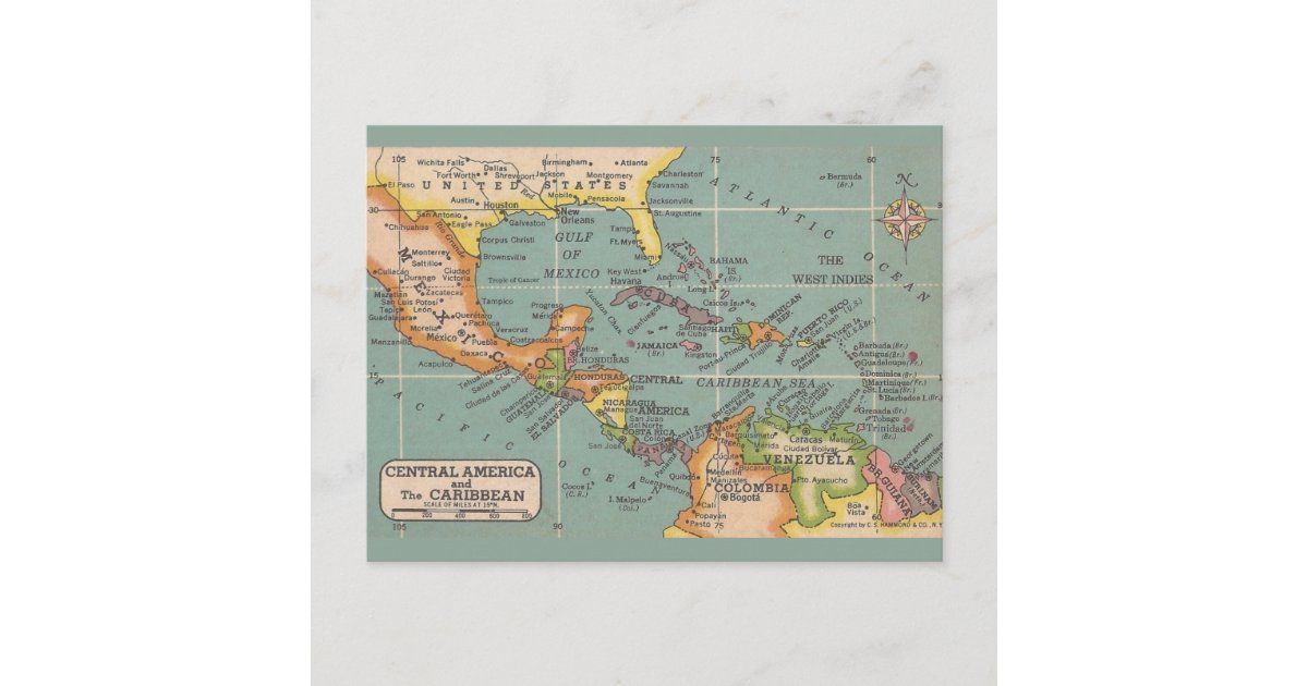 Central America & The Caribbean Map Postcard | Zazzle
