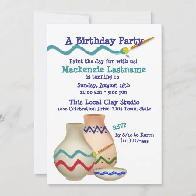 Ceramic Painting Birthday Party Invitation | Zazzle