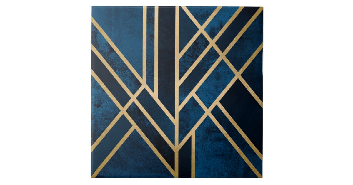 Ceramic Tile - Art Deco Blue Gold | Zazzle