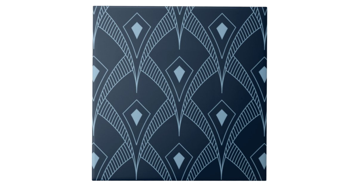 Ceramic Tile - Art Deco Fan Design Blue Design 2 | Zazzle