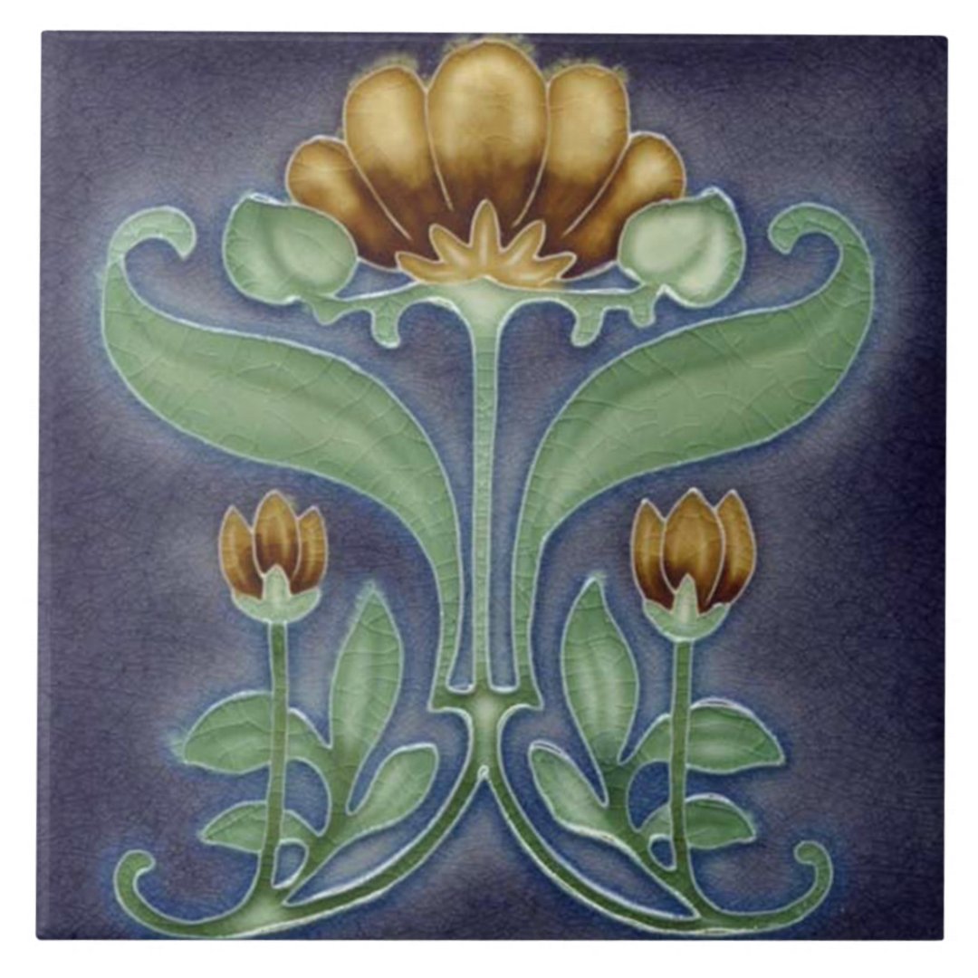 Ceramic Tile - Blue, Green & Brown Floral Tile | Zazzle