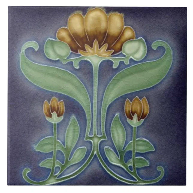Ceramic Tile - Blue, Green & Brown Floral Tile | Zazzle
