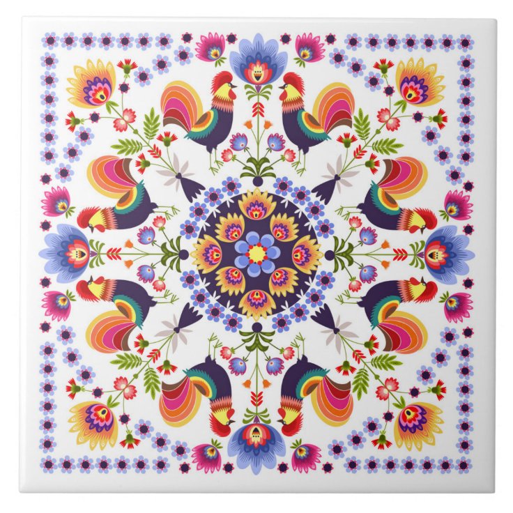 Ceramic tile with polish pattern folk | Zazzle