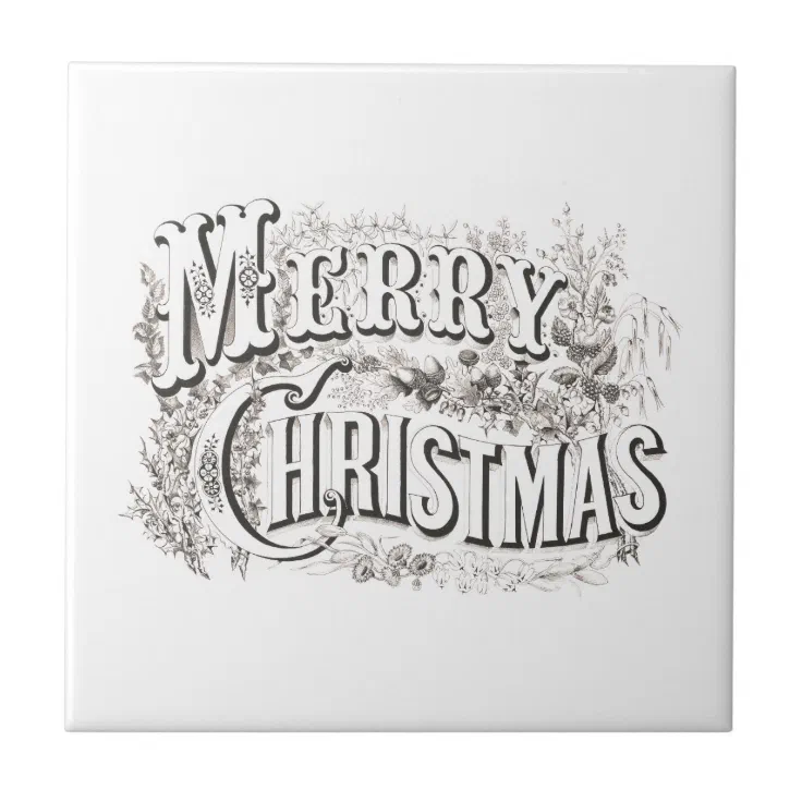 CERAMIC TILE WITH VINTAGE "MERRY CHRISTMAS" | Zazzle