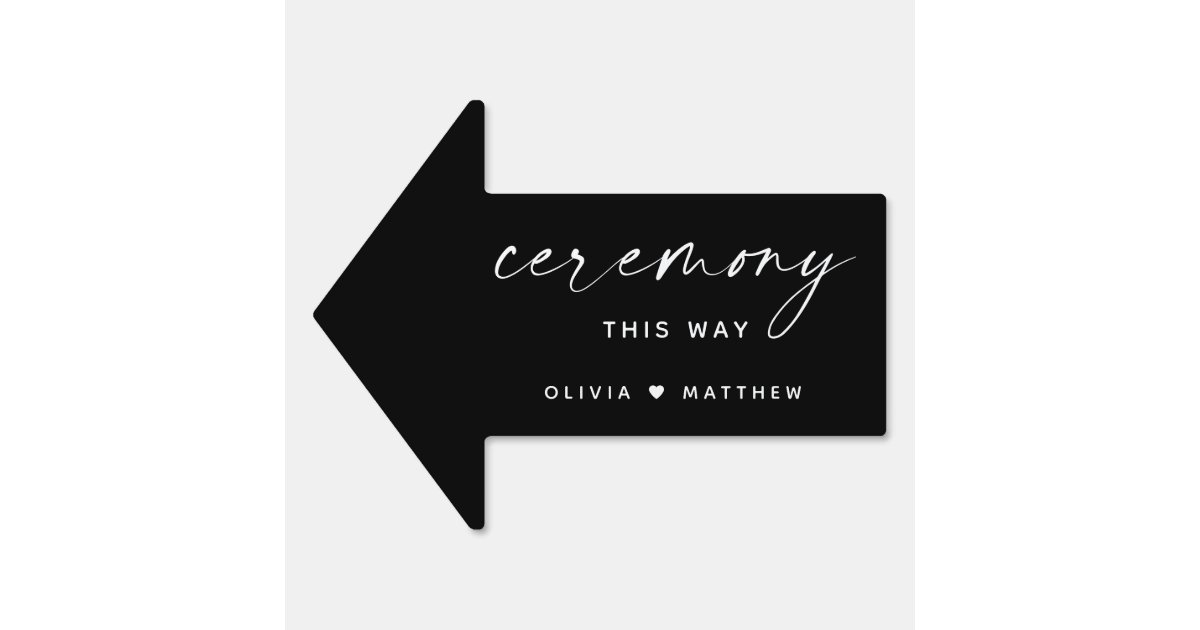 Ceremony This Way | Black Minimalist Wedding Arrow Sign | Zazzle