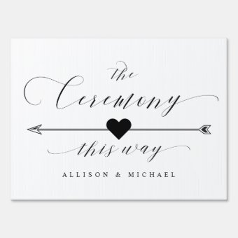 Ceremony This Way Calligraphy Script Arrow Wedding Sign | Zazzle