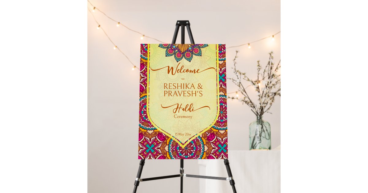 Cerise mandala rangoli joint haldi welcome sign | Zazzle