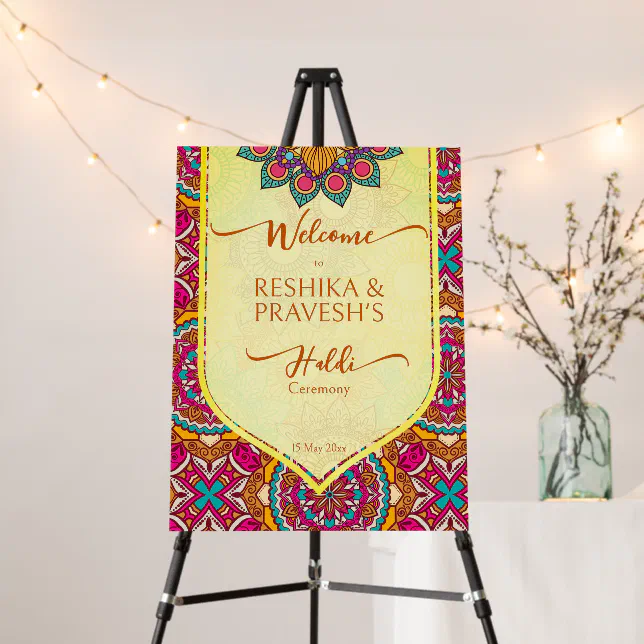 Cerise mandala rangoli joint haldi welcome sign | Zazzle