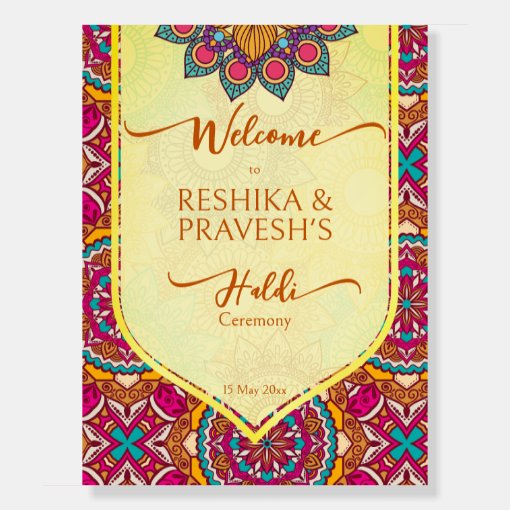 Cerise mandala rangoli joint haldi welcome sign | Zazzle