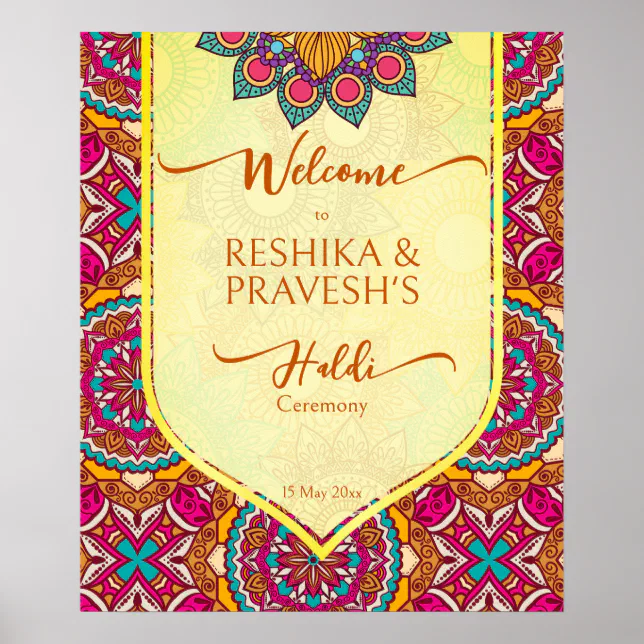 Cerise mandala rangoli joint haldi welcome sign | Zazzle