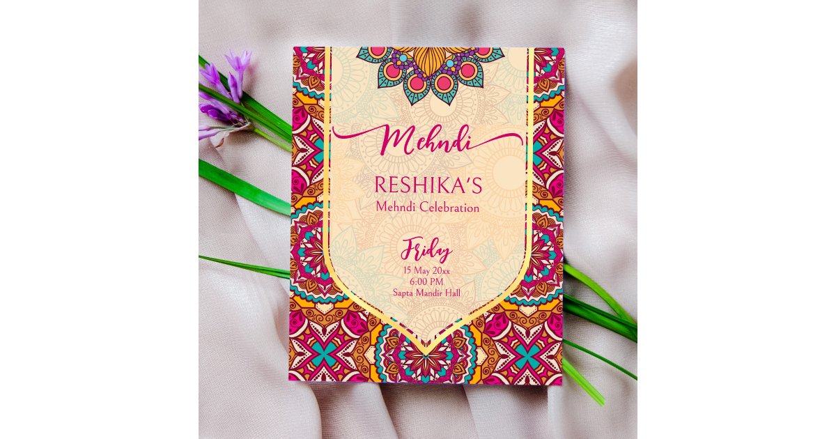 Cerise mandala rangoli mehndi budget invitation | Zazzle