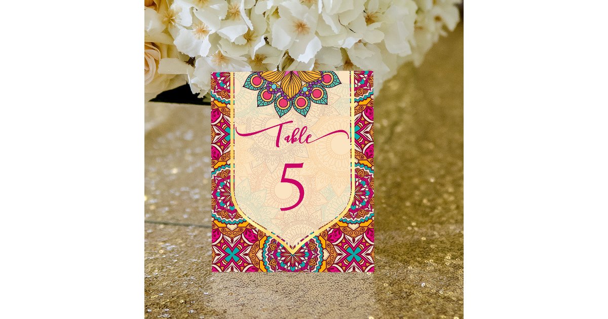 Cerise mandala rangoli table numbers | Zazzle
