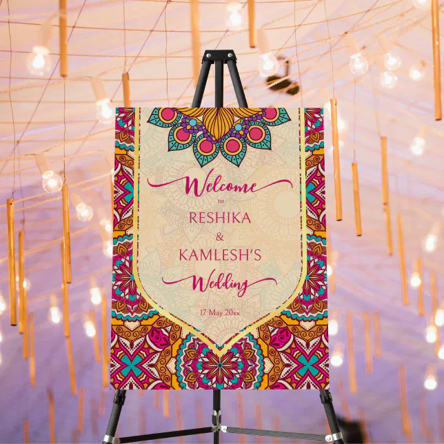 Cerise mandala rangoli wedding welcome sign | Zazzle