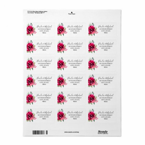 Cerise Watercolor Floral Return Address Labels | Zazzle