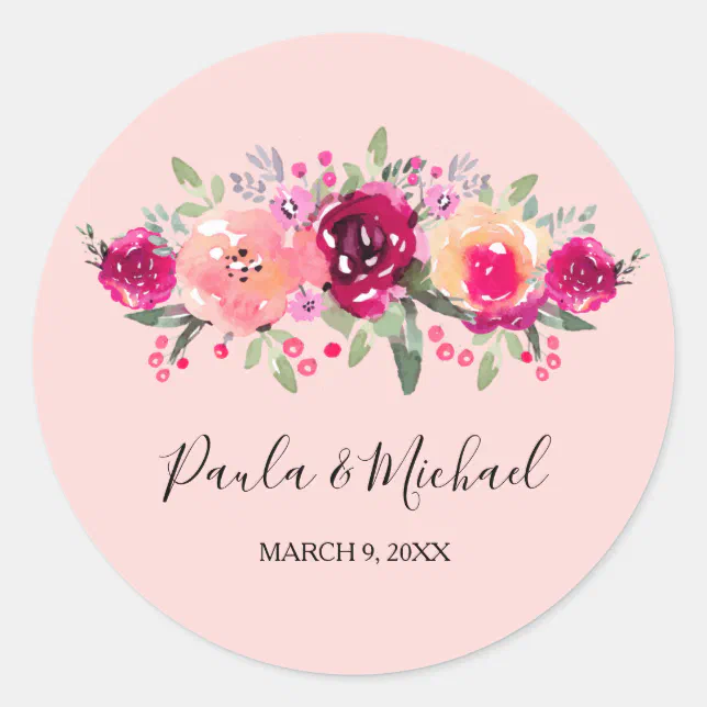 Cerise Watercolor Floral Sticker | Zazzle