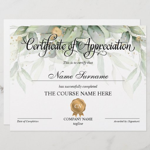 Certificate Appreciation Award Course Completion | Zazzle