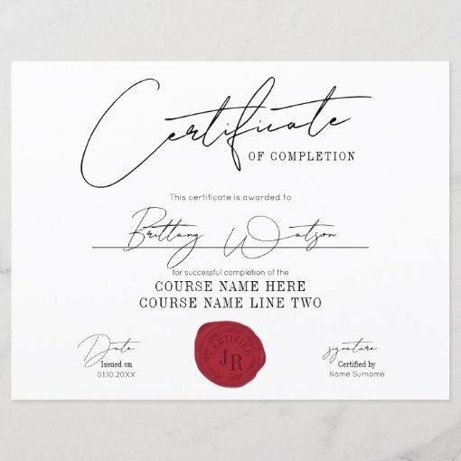 Certificate Award Elegant Diploma Red Wax Seal | Zazzle