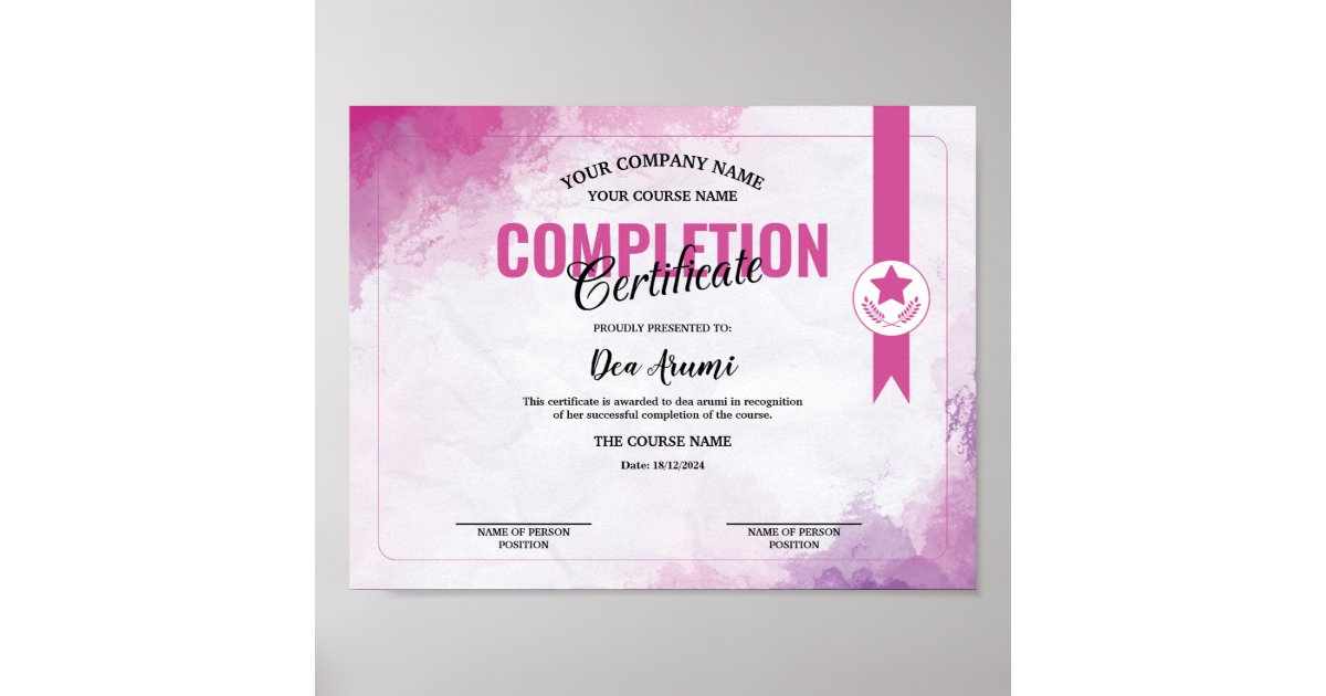Certificate Completion Watercolor Poster | Zazzle