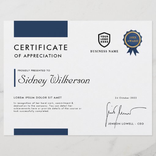 Certificate | Modern Business Logo Award Template | Zazzle