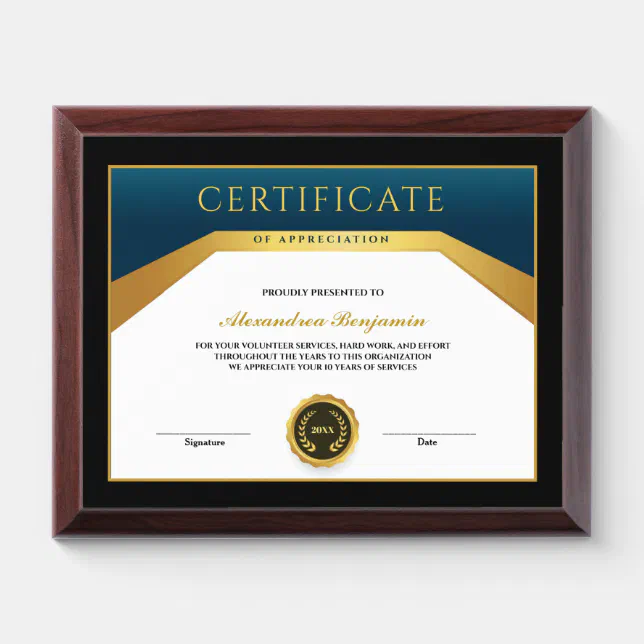 Certificate Of Achievement Excellence Professional Award Plaque | Zazzle