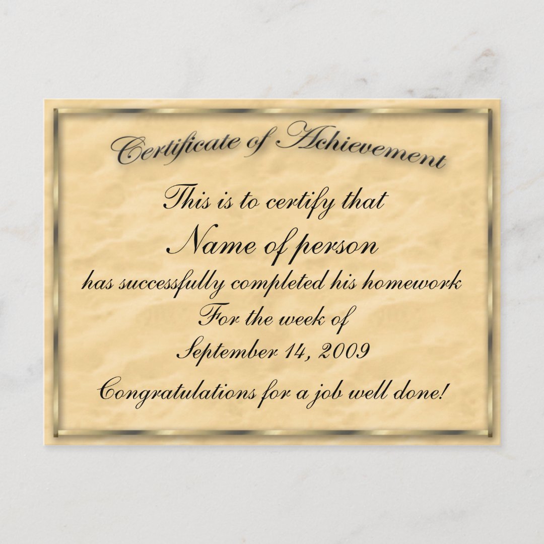 Certificate of Achievement Template Postcard | Zazzle