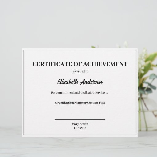 Certificate of Achievement Text Template Award | Zazzle