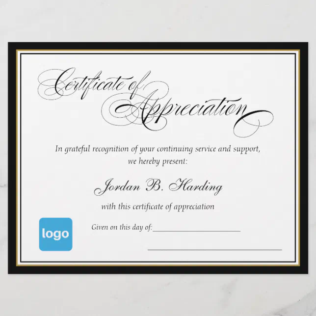 Certificate of Appreciation Award - Add Logo | Zazzle