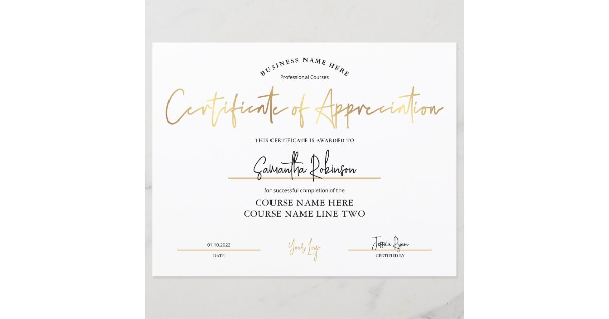 Certificate of Appreciation Faux Gold Awards | Zazzle