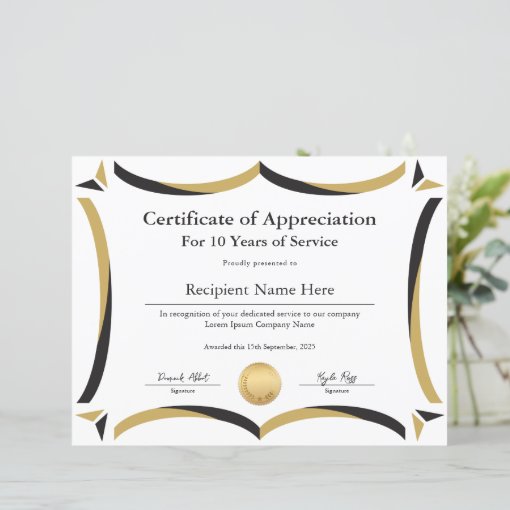 Certificate of Appreciation for Years of Service | Zazzle