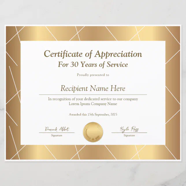 Certificate of Appreciation for Years of Service | Zazzle