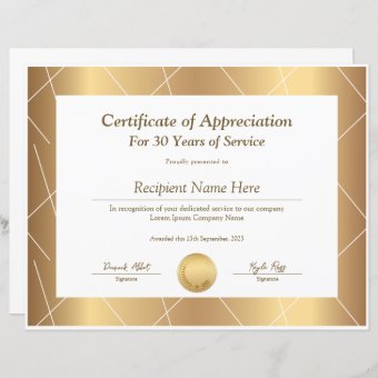 Certificate of Appreciation for Years of Service | Zazzle