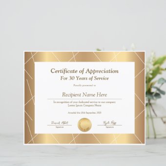 Certificate of Appreciation for Years of Service | Zazzle