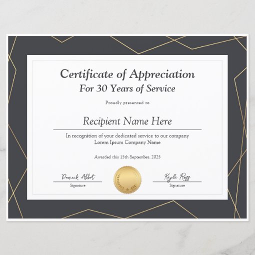Certificate of Appreciation for Years of Service | Zazzle