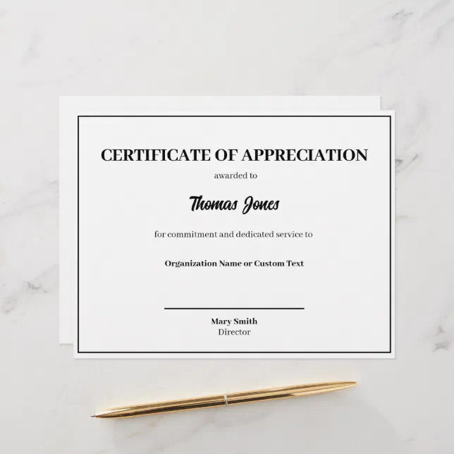 Certificate of Appreciation Text Template Award | Zazzle