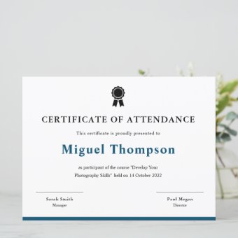 Certificate of attendance formal participant card | Zazzle