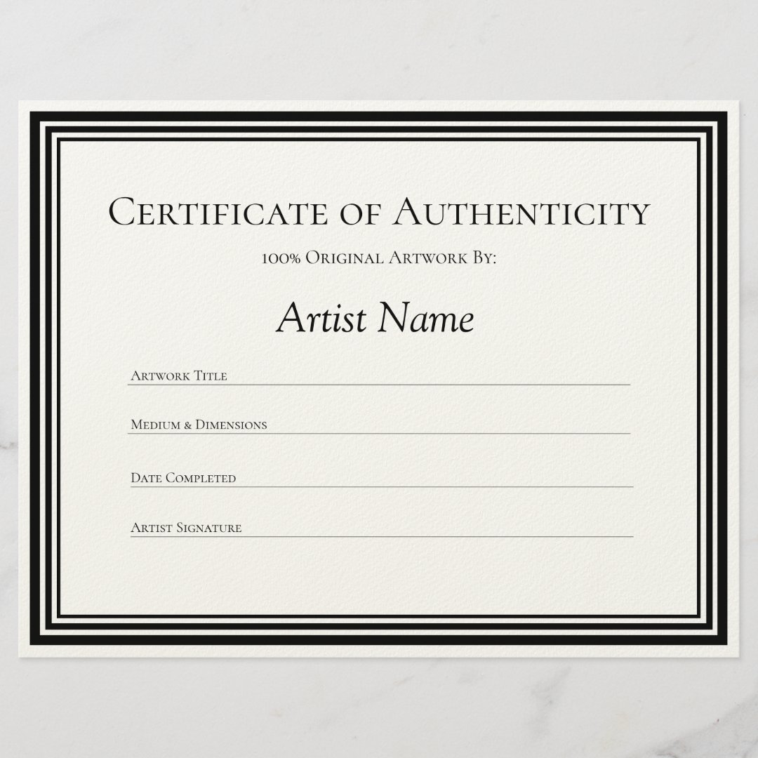 Certificate of Authenticity Art Letter Paper | Zazzle