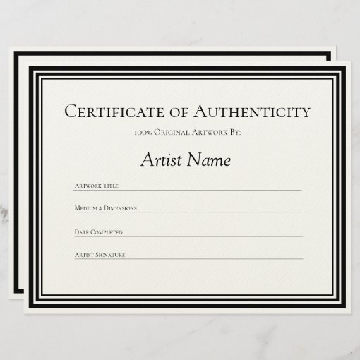 Certificate of Authenticity Art Letter Paper | Zazzle
