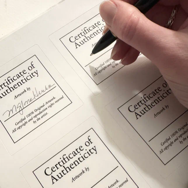 Certificate of Authenticity Art Signature Sticker | Zazzle