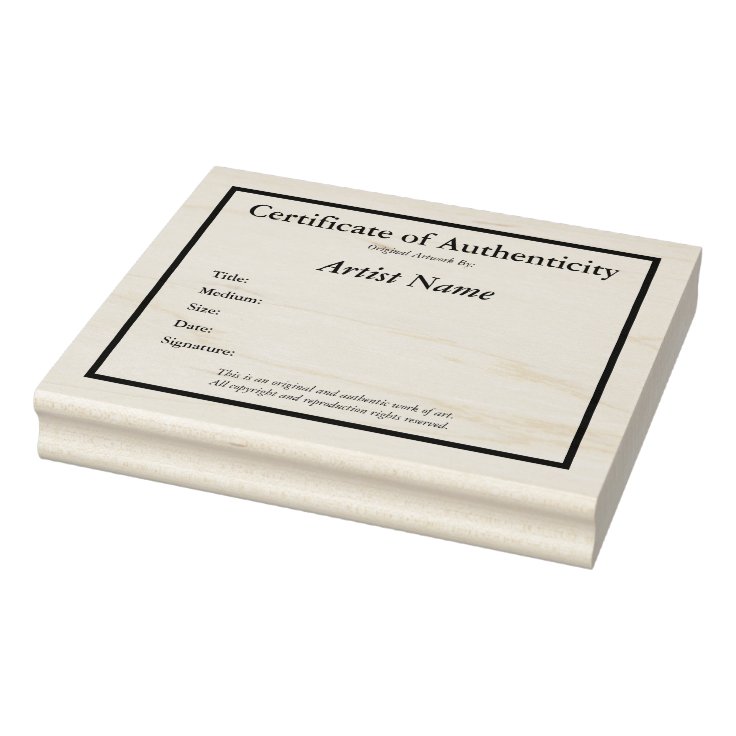 Certificate of Authenticity Art Template Rubber Stamp | Zazzle